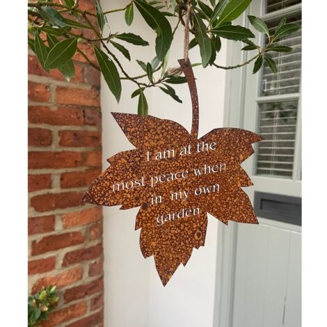 Falling Leaves I Am At The Most Peace Garden Wall Art - W20.3 x H25.4 cm - Bare Metal/Ready to Rust