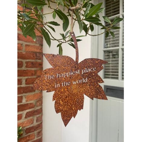 Falling Leaves The Happiest Place Garden Wall Art - W20.3 x H25.4 cm - Bare Metal/Ready to Rust