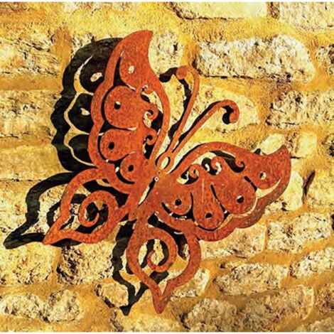 Folded Wings Butterfly (Small) Garden Art - W20.3 x H19.1 cm - Bare Metal/Ready to Rust