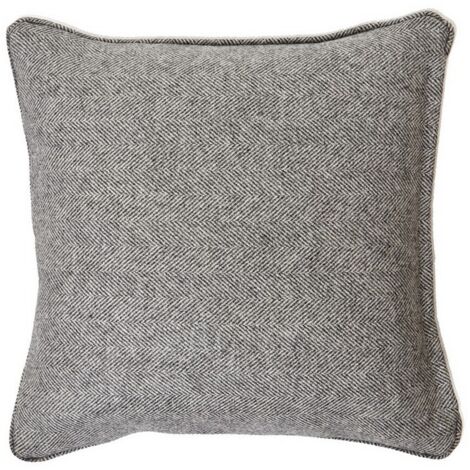 Herringbone Pure Wool Cushion with Piped Edge - Wool - W45 x H45 cm - Grey