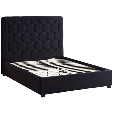 Madison 5 Feet Bed Frame - L216 x W167 x H141 cm - Black Velvet Fabric