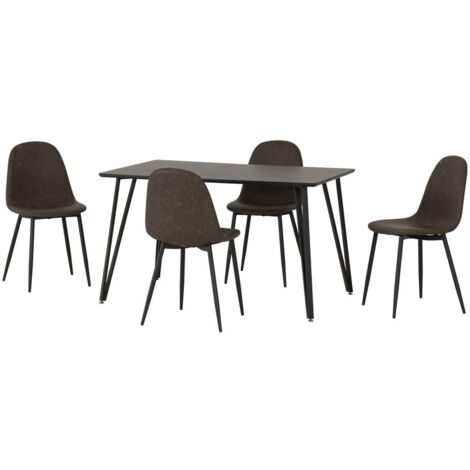 Marlow & Athens Indoor Dining Set with 4 Chairs - Black Marble/Brown