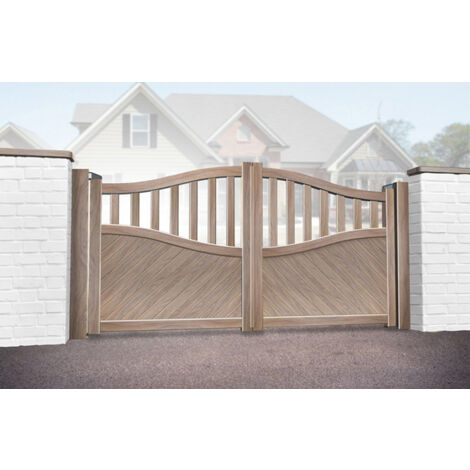 Double Swing Gate 3000x2200mm Wood - Diagonal Solid Infill and Bell ...