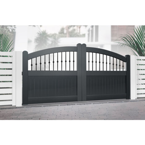 Double Swing Gate 3500x1800mm Black - Vertical Solid Infill, Bell ...