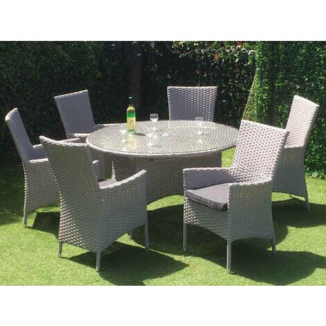 Victoria 6 Seater Round Dining Set - Weave Rattan - Outdoor Garden ...
