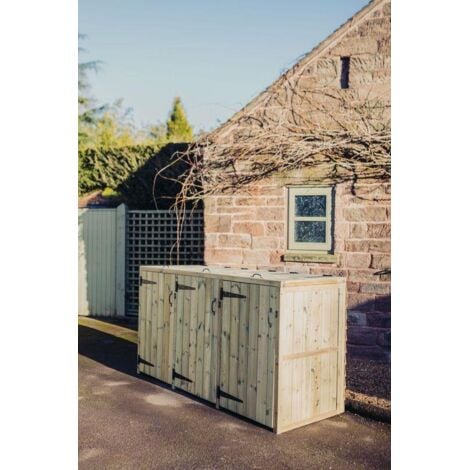 Deluxe Triple Bin Store - Timber - L90 x W210 x H120 cm - Garden ...