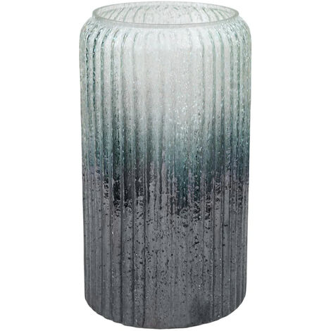 Verre Tall Frosted Ribbed Vase - Glass - L20 x W20 x H30 cm - Atlantic Blue