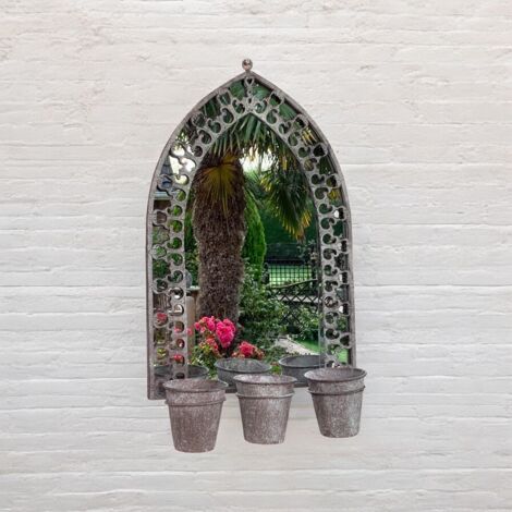 Rusty Wall Mirror with Triple Planter - Distressed Metal - L15 x W45 x ...