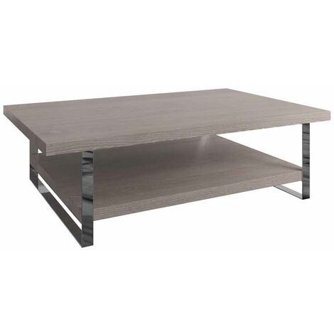 Large Coffee Table - Pine/MDF/Metal - L130 x W70 x H45 cm - Silver Oak ...