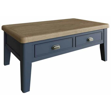 Large Coffee Table - Pine/MDF - L125 x W75 x H50 cm - Blue/Smoked Oak
