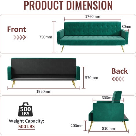 ELEGANT Modern Sofa Bed 3-level Adjustable Backrest Ultra Soft Material ...