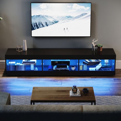 ELEGANT 1800mm High Gloss LED TV Stand Ambient Light TV Cabinet Large ...