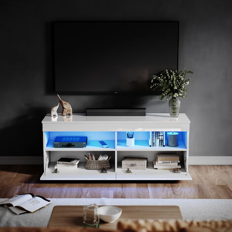 ELEGANT High Gloss LED TV Stand Adjustable Ambient Light TV Cabinet ...