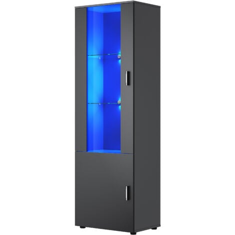 ELEGANT 187cm Display Cabinet Cupboard with Adjustable Glass Shelf RGB ...