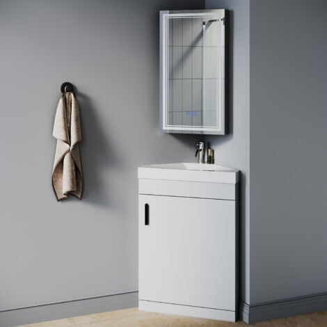 ELEGANT Corner Bathroom Mirror Cabinet 385x700m with LED Light Demister ...