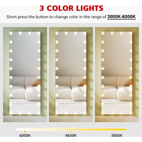 ELEGANT Modern Freestanding Mirrors with Memory Function Dimmable LED 3 ...