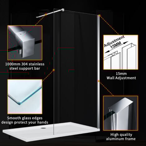 ELEGANT 800mm Easy Clean Walk In Wetroom Shower Enclosure 8mm Glass ...