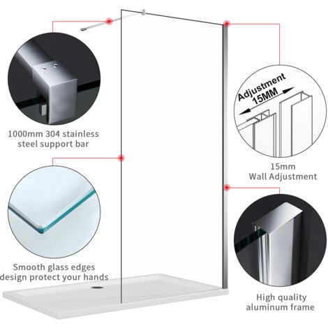 ELEGANT 1200 x 800 mm Walk in Wetroom Shower Enclosure Panel with Tray ...