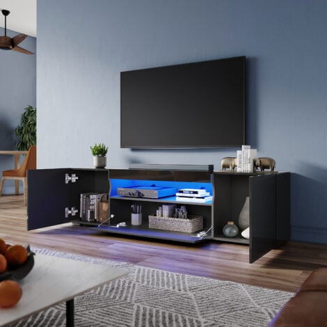 ELEGANT 1800mm Modern Black High Gloss TV Stand Cabinet with LED ...