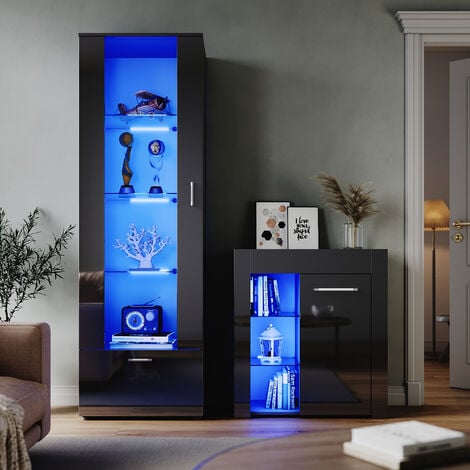ELEGANT Modern Dispaly Cabinets Living Room Set with RGB LED Lights ...