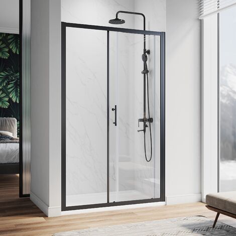 ELEGANT 1000 x 800 mm Sliding Shower Enclosure Black Frame 6mm Glass ...