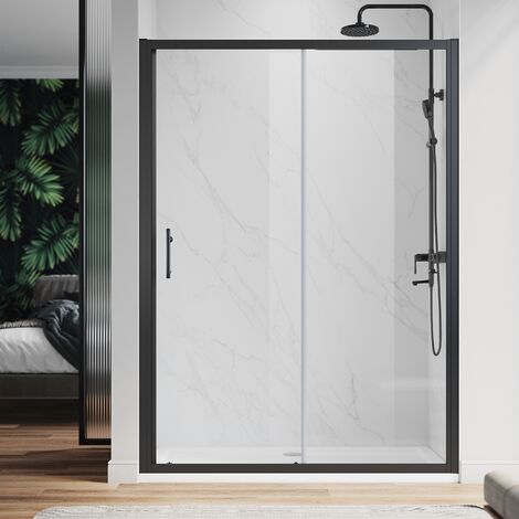 ELEGANT 1400 x 800 mm Sliding Shower Enclosure Black Frame 6mm Glass ...