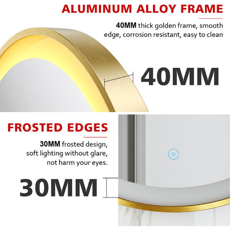 ELEGANT 600 x 600 mm Bathroom LED Round Mirror Wall Mounted Gold Frame ...