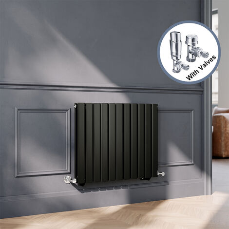 ELEGANT Black Flat Panel Central Heating Radiator with Chrome Angled ...