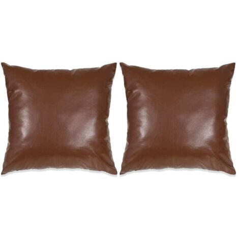 Set di Cuscini 2 pz in Pelle PU 45x45 cm Marrone