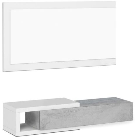 Mueble de recibidor con espejo Derek Blanco Artik (Blanco Mate) - Gris ...