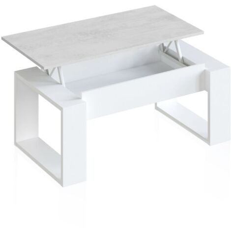 Mesa de centro elevable Neo Blanco Artik (Blanco Mate) - Gris Cemento 55cm (ancho) x 45cm (alto)