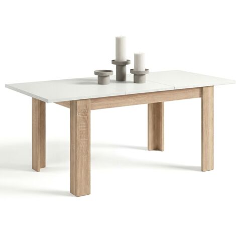 Mesa de comedor extensible 140-190x90 cm Sira Roble Canadian - Blanco ...