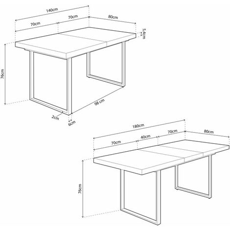 Mesa de comedor extensible Natural Roble salvaje - Blanco 180cm (ancho ...