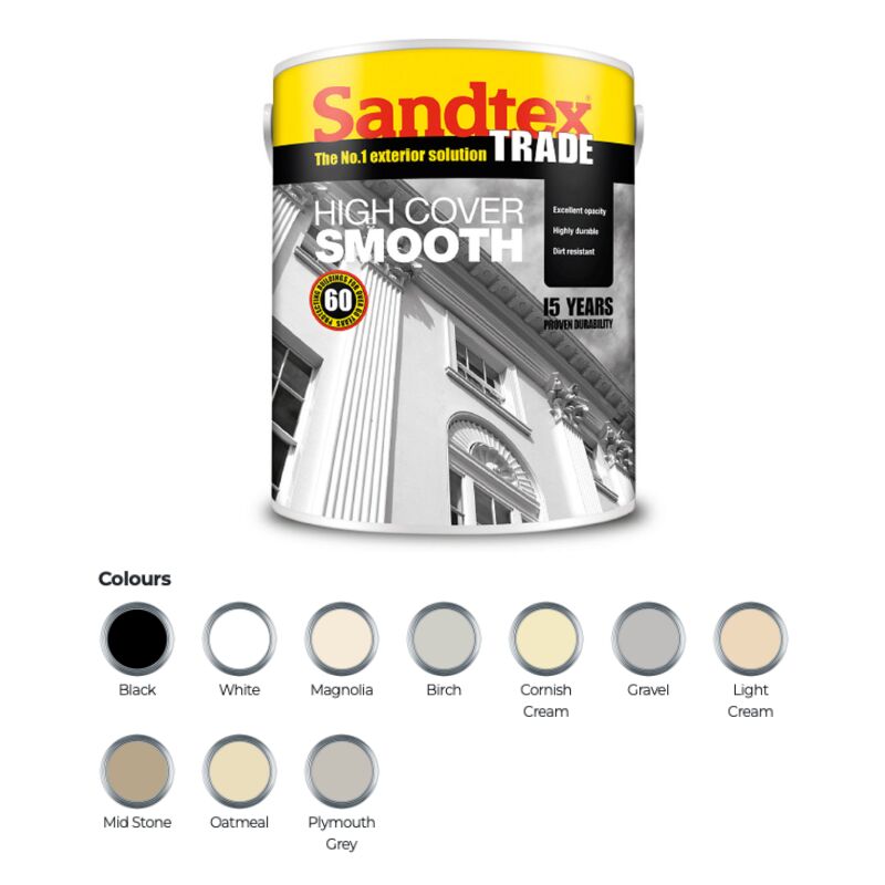 Sandtex Trade High Cover Smooth Masonry - Brilliant White - 5L