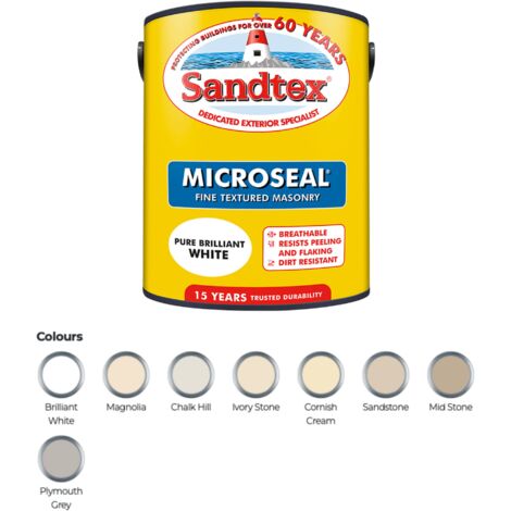 Sandtex 15 Year Microseal Fine Textured Masonry - Magnolia - 5L