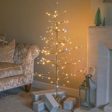4ft LED Pre Lit Champagne Gold Christmas Twig Tree Indoor Plug In ...
