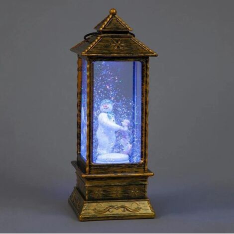 Snowtime Water Filled Christmas Copper Lantern with Snowman & James - 29cm