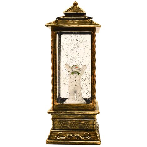 Snowtime Water Filled Christmas Copper Lantern with Snowman - 29cm