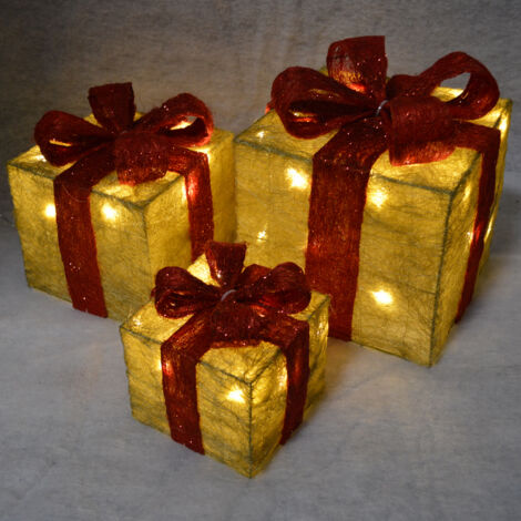 Set of 3 Light Up Light up Gift Boxes / Presents with Red Bows ...