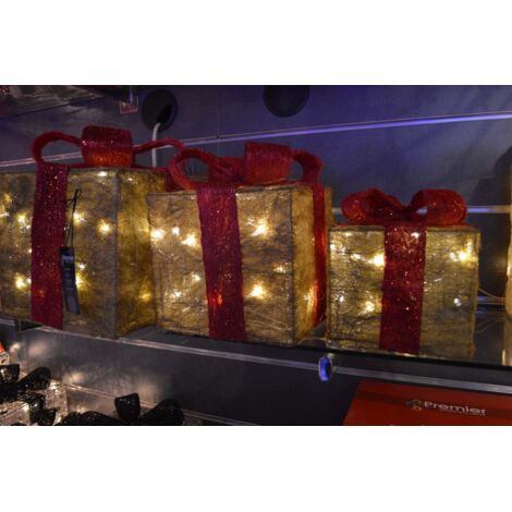 Set of 3 Light Up Light up Gift Boxes / Presents with Red Bows ...