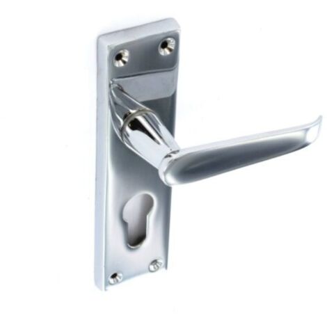 Securit Chrome Flat Euro Lock Handles 48mm C/C (Pair) 150mm