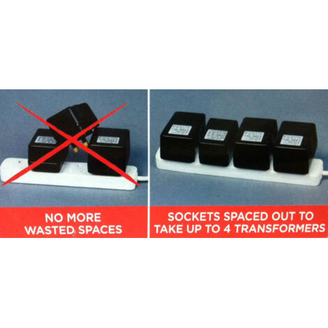 Premier 4 Way Socket Adaptor for Transformers - Wide Spaced for Large Plugs