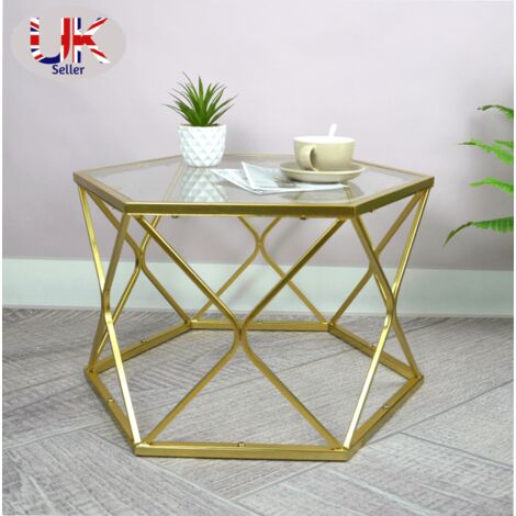 Hexagon Coffee Table With Glass Top-Gold