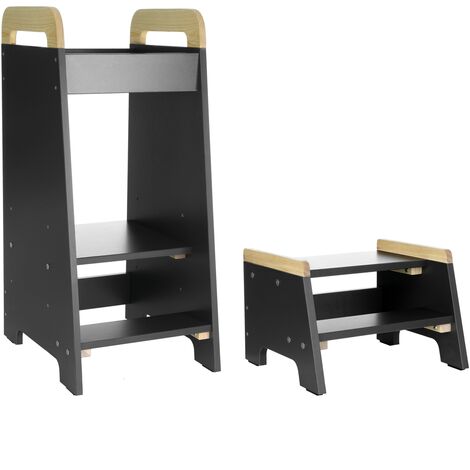 Learning Tower Kitchen Helper & Step Stool Set (Anthracite/Pine)