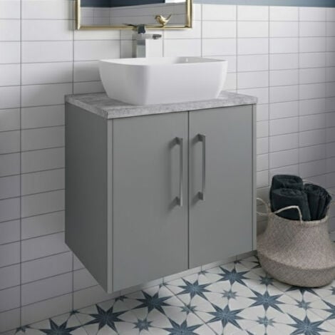 Hudson Reed Juno Wall Hung 2-Door Vanity Unit with Bellato Grey Worktop ...