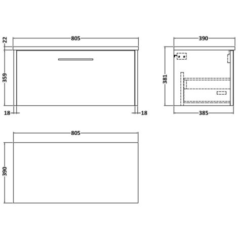 Hudson Reed Juno Wall Hung 1-Drawer Vanity Unit with Bellato Grey ...