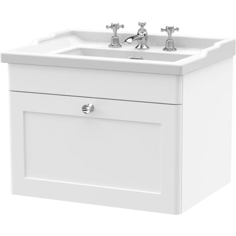 Nuie Classique Wall Hung 1-Drawer Vanity Unit with Traditional Basin ...