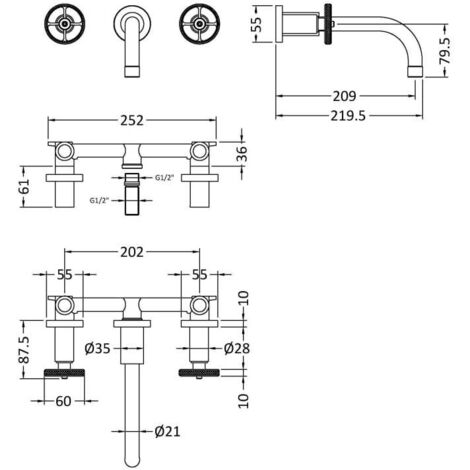 Hudson Reed Revolution Wall Mounted Basin Mixer Tap - Matt Black