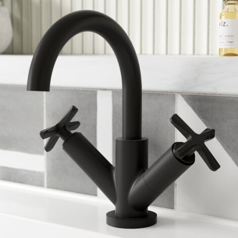 Nuie Aztec Matt Black Mono Basin Mixer Tap With Push Button Waste - CLX415
