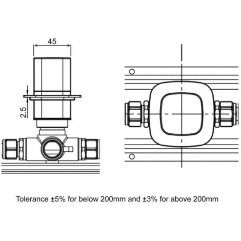 RAK Petit Square Concealed Diverter For Dual Outlet - Brushed Gold